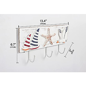 dwellington Beach Theme Towel Wall Mounted Hooks, Wood Coastal Starfish Seagull Key Holder Beach Themed Decor for Bathroom, Living Room, Bedroom