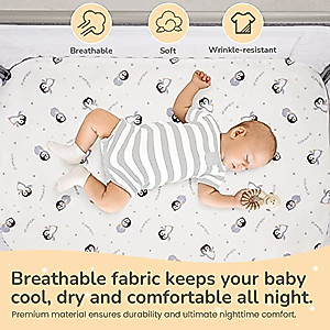 Comfy Mattress Pad Bassinet Sheet (2 Per Pack) Li’l Pengyu, Dual Front Super Soft Double-Brushed Microfiber & TPU Waterproof Neutral Fit Sheets, Crib Sheets for Boys Girls, Toddler Bed (31.1"X19.5")