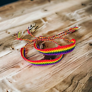 LAVIP Leather Handmade Men's Women's Rainbow Cord Bracelet Plaided Hippie Cotton Braided Gay Pride Wristband