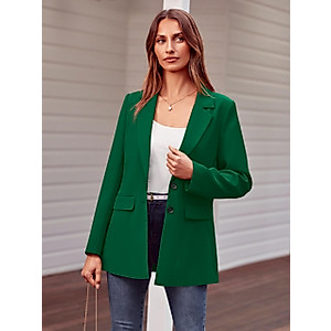 MASCOMODA Casual Blazer Jackets for Women 2024 Fall Long Sleeve Open Front Button Work Office Suit Jacket with Pockets(Green,Large)