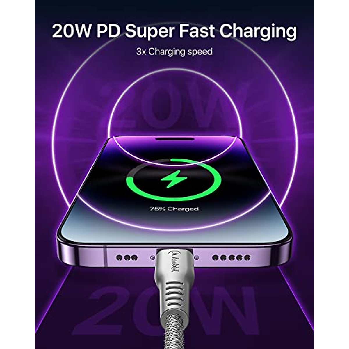 andobil [Military-Grade] Nylon USB C to Lightning Cable 6FT, [20W PD Fast Charging] Apple MFi Certified iPhone Charger Cord Compatible with iPhone 14 13 12 Pro Max iPad AirPods and More