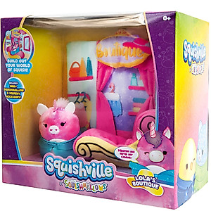 Squishville by Squishmallow Boutique Play Scene, 2” Lola Soft Mini-Squishmallow, 8” Playset, 1 Plush Accessory, Animals, Boutique Toys