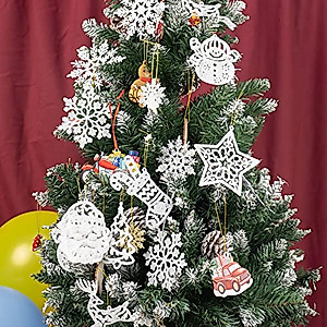 Christmas Tree Decoration Snowflake Ornaments - 42pcs White Glitter Christmas Snowflake Tree Stocking Snowman Reindeer Santa Hanging Ornaments for Xmas Winter Wonderland Holiday New Year Party