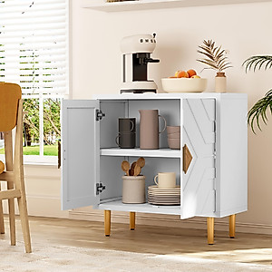 HLR Storage Cabinet with 2 Doors, Accent Cabinet with Decorative Embossed Pattern Doors, Buffet Cabinet Sideboard for Living Room, Kitchen, Dining Room, Hallway