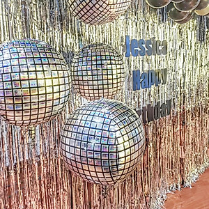 dmjuncong 22Pcs Disco Ball Balloons Different Sizes- 4D Large Disco Balloons 32” 22” 10 Inch Metallic Silver Disco Balloons for 70s 80s Disco Themed Birthday New Year's Party Decor Supplies