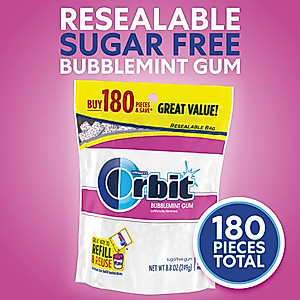 ORBIT Gum Bubblemint Sugar Free Chewing Gum Bulk Pack, 180 ct Bag