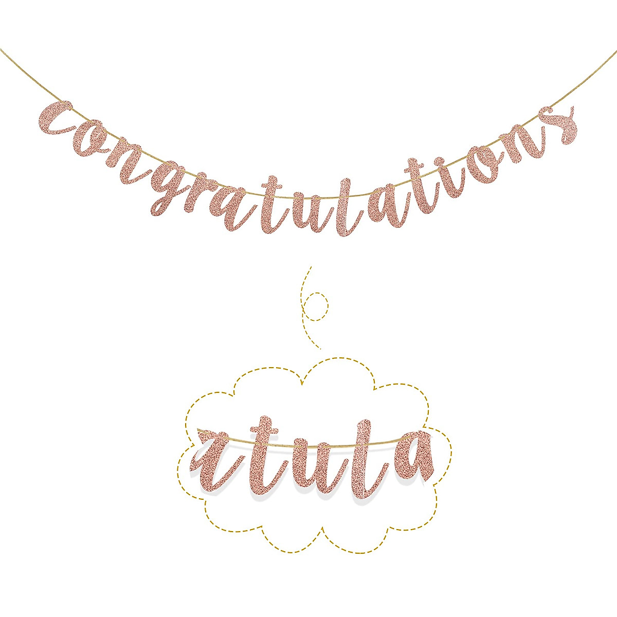 Talorine Glitter Congratulations Banner for Happy Wedding, Anniversary, Graduation, Retirement Birthday Girl's Theme Party Decorations Supplies Rose Gold