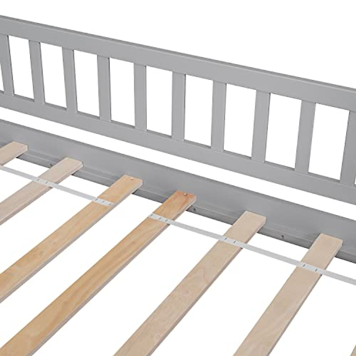 OPTOUGH Twin Size House-Shaped Storage Headboard Bed,Wooden Bedframe with Full Length Fence Guardrails and Drawers for Kids Teens,No Spring Box Needed,Gray