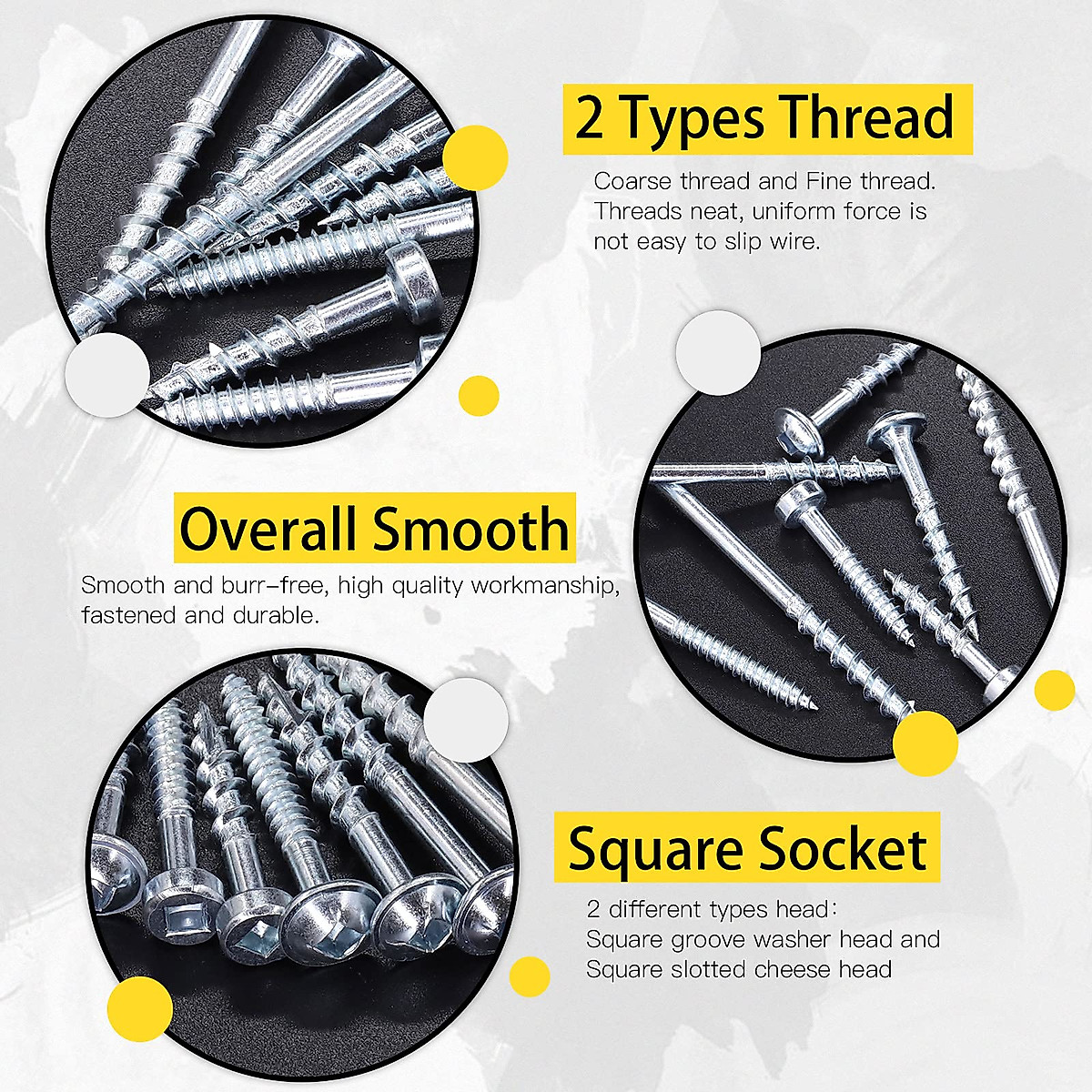 Hilitchi #8 Alloy Steel Zinc Pocket Hole Screws Weather Resistant Square Drive Screws with Square Drive (1 1/4 Inch Coarse Thread-280PCS)