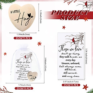 Fumete 50 Sets Funeral Gift Favors for Guests, Wooden Heart Token with Sheer Organza Bags and Red Cardinal Greeting Cards for Church Favors Christmas Family Funeral Pocket Hug Gifts