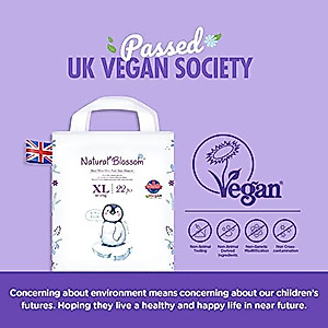 Natural Blossom Easy Pull-up Diaper Pants | Size (5) 3T-4T (26-37 lbs) | 88 Count (22ea*4packs) | Vegan - Super Soft - Hypoallergenic - Ultra-Slim