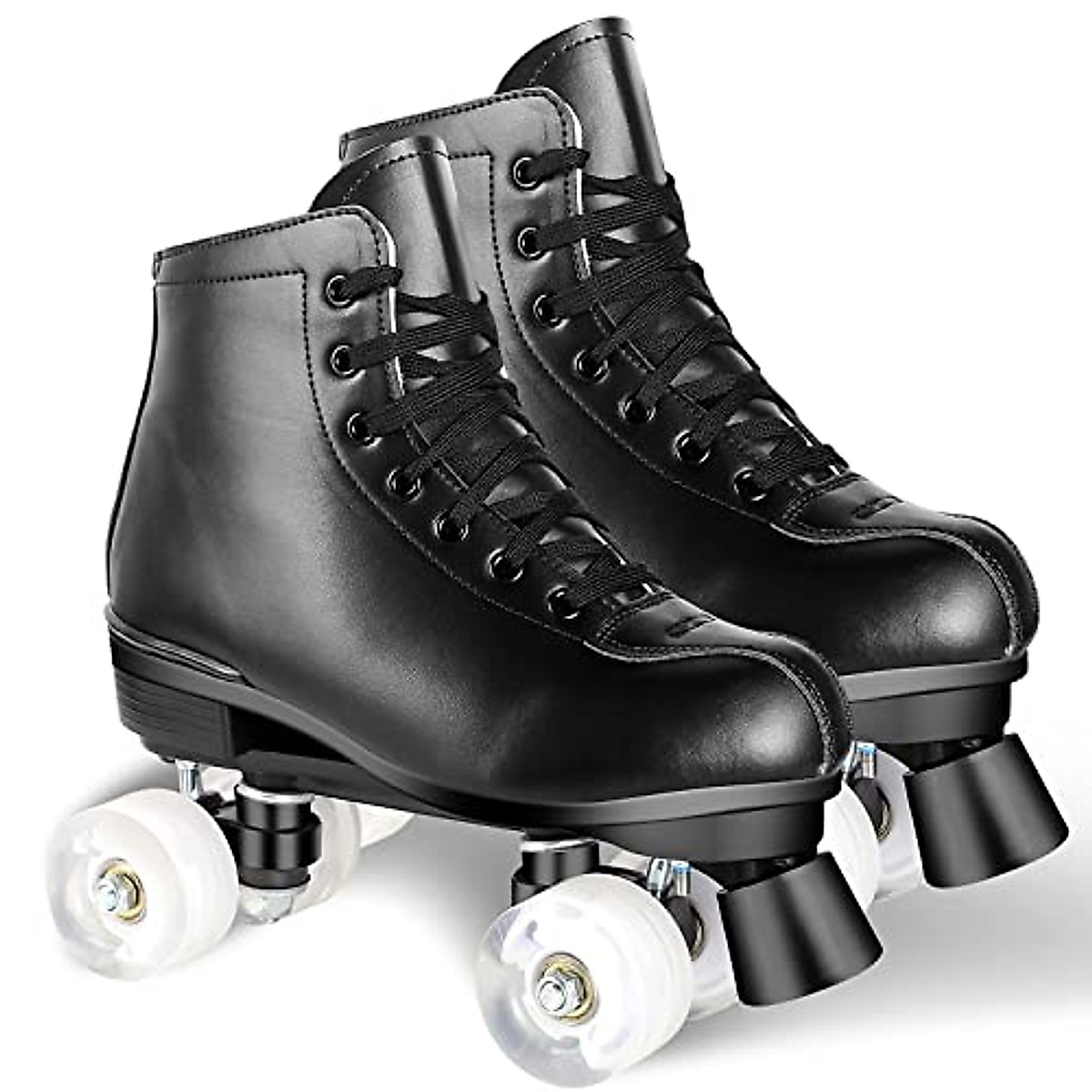 Perzcare Roller Skate Shoes for Women&Men Classic PU Leather High-top Double-Row Roller Skates for Beginner, Professional Indoor Outdoor Four-Wheel Shiny Roller Skates for Girls Unisex