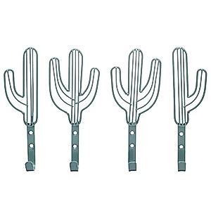 MyGift Wall Mounted Green Metal Coat Hooks with Cute Cactus Shaped Design, Decorative Hooks for Hanging Hat, Coat, Towel, Leash, Laynard, Set of 6