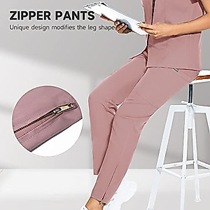 niaahinn Scrub for Women Medical Uniform Scrub Top & Jogger Pants Women Scrub Suit (Pink,M,Medium)