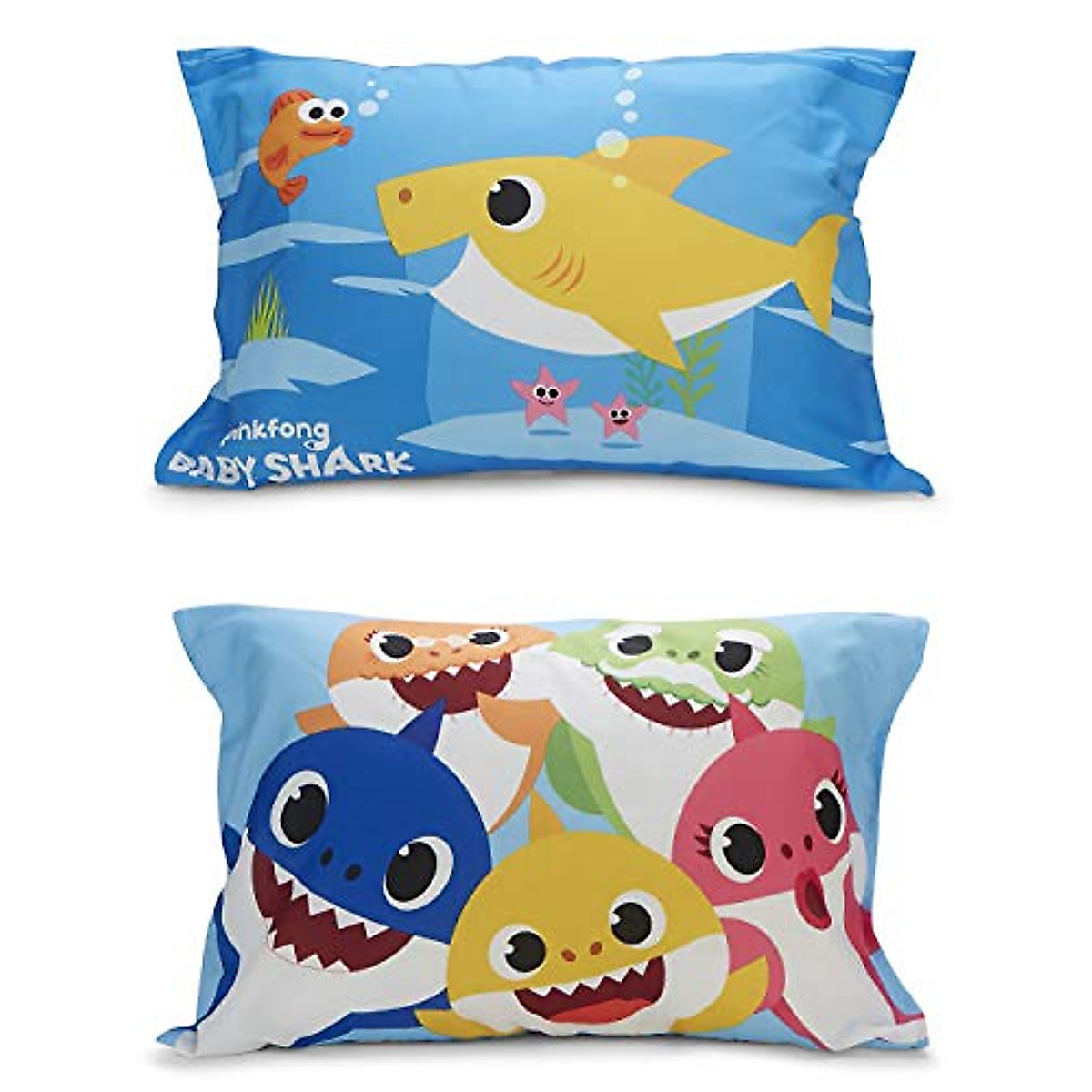 Baby Shark 4 Piece Toddler Bedding Set - Includes Quilted Comforter, Fitted Sheet, Top Sheet, and Pillow Case, Blue
