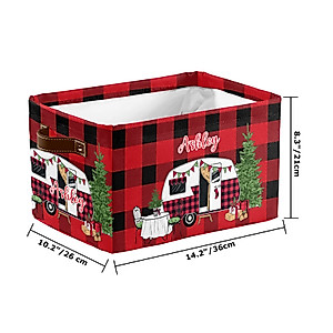 Buffalo Plaid Car Personalized Storage Bins Basket Cubic Organizer with Durable Handle for Shelves Wardrobe Nursery Toy 1 Pack
