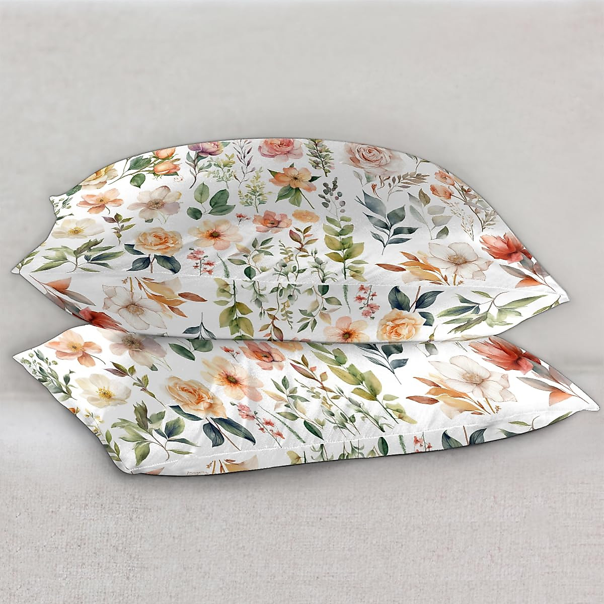 Flowers Peony Roses Satin Pillow Cases Silk Satin Pillowcase for Hair and Skin Standard Set of 2 Super Soft Silk Pillowcase with Envelope Closure (20x26 in)