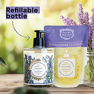 Panier des Sens - Liquid Hand Soap - Lavender Hand Wash - French Marseille Moisturizing Hand Soap with Coconut Oil - Refillable Kitchen & Bathroom Hand Soap - 97% Natural Ingredients -16.9 Fl.oz