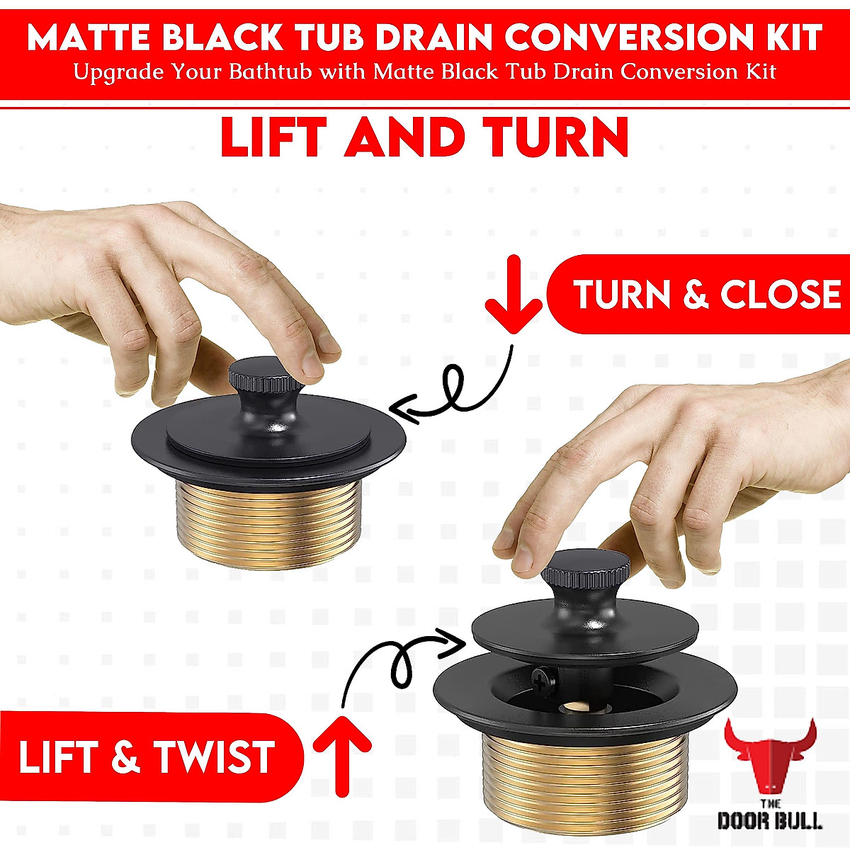 Lift and Turn Conversion Kit for Bathtub Drain Assembly, All-Brass Tub Drain | Includes Trim Waste, Single-Hole Overflow Face Plate and Removal Tool (Lift & Turn - Matte Black)