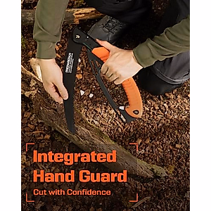 Portable Survival Folding Hand Saw - 11'' Steel Blade, Camping Saw, Heavy Duty & Lightweight w/Non-Slip Handle & Hand Guard - Compact Pocket-Sized Pruning Saw for Outdoor, Camp, Garden, Tree Pruning