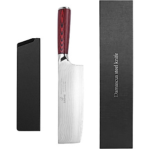 Jasni Chef Knife Professional High Carbon VG10 Damascus Steel Nakiri Knives Japanese 7 Inch Kitchen Knife, Fruit and Vegetable Chefs Knife, Ultra Sharp 67-Layer Forged Blade Knife