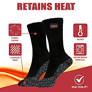 35° Below Thermal Insulated Socks for Men and Women, Designed with Soft Aluminized Loops to Keep Feet Warm and Cozy, One Pair, Large, Black/Silver