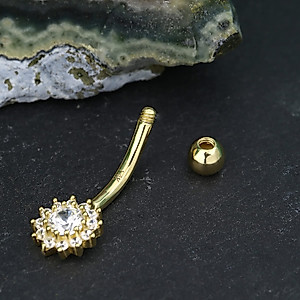 COCHARM Women 14k Solid Gold Belly Button Rings for Women Flower Real Gold Bride Belly Piercing Jewelry Gold 14K Navel Rings 14g Yellow Gold Navel Piercing Dainty 14k Gold Belly Jewelry