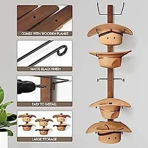 TIPSYTREE Cowboy Hat Rack,6 Pieces with Wooden Board, Metal , Wall Storage Hat Holder Organizer for Hat Collection Room Décor