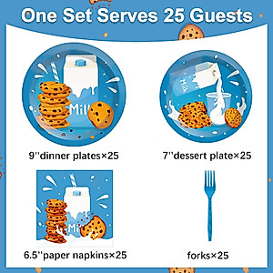 Qyeahkj Milk and Cookies Party Supplies Tableware Kit for 25 Guests Milk and Cookies Birthday Party Paper Plates Napkins Tablecloths Decorations Favors for Baby Showers Weddings
