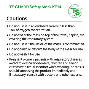 INT 【 10 Pack 】 TS KF94 Certified, Fresh Guard Safety Face Mask, Tri-Folding Style, 3D-Ergonomic Design, Individually Single Packs, White Color, Made in Korea. KF 94