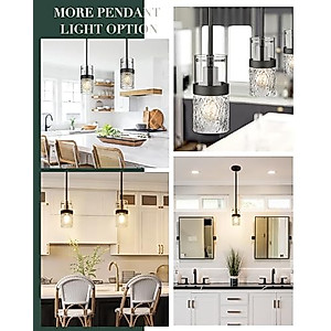 LMS Black Pendant Lights, Modern Industrial Pendant Lighting for Kitchen Island with Hammered Glass, LMS-172