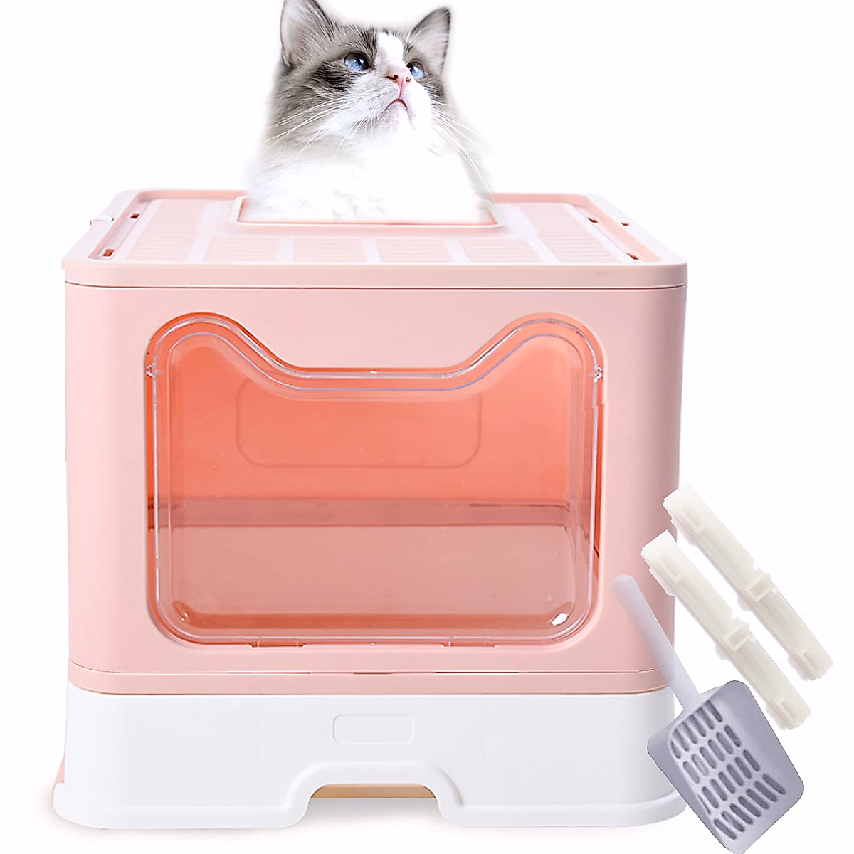 Extra Large Cat Litter Box with Lid Litter Box Enclosure Covered Cat Litter Box Self Cleaning Cat Litter Box Top Entry with Scoop Easy Clean Llitter Box Pink
