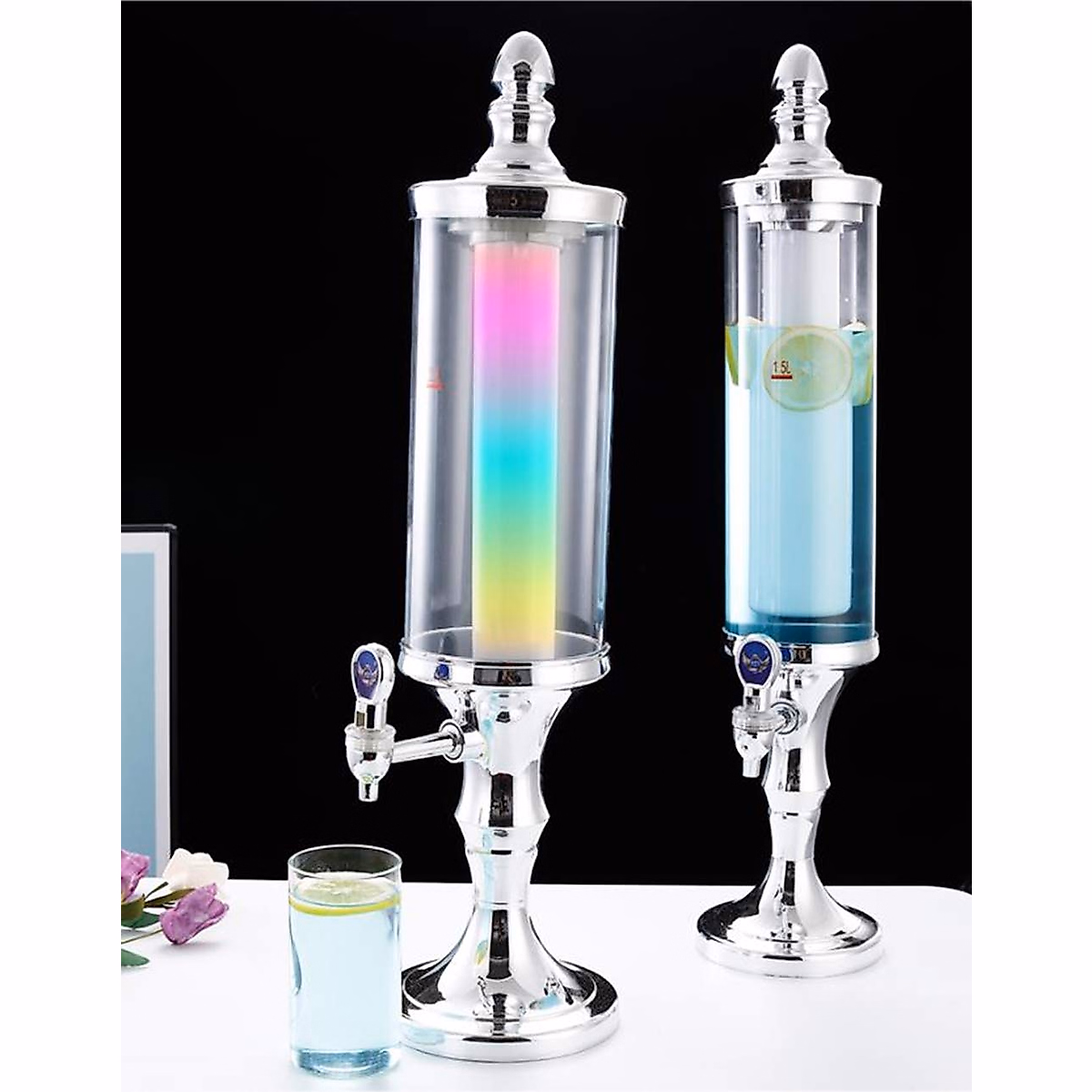 NOMAL Tabletop Wine Beer Tower Beverage Juice Dispenser with LED Colorful Shinning Lights for Bar Party Restaurant KTV Barbecue Restaurant (Silver,1.5L)