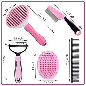 Dog Brush Shedding Kit Grooming - Dog Grooming Dog Brush for Shedding Short Haired Dogs, Deshedder Brush for Dogs, Dog Grooming Combs, Dematting Combs Set Pink