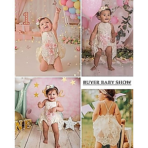 Easisim Newborn Infant Baby Girl Clothes Lace Embroidery Halter Backless Romper Jumpsuit Bodysuit Outfits (Beige,12-18 Months)