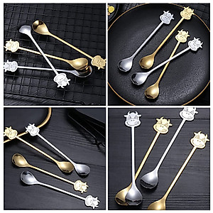 DOITOOL 10Pcs Dessert Spoons Stainless Steel Stirring Spoons Cute Cow Shape Coffee Spoons Milkshake Cake Spoon Silverware Golden Spoons