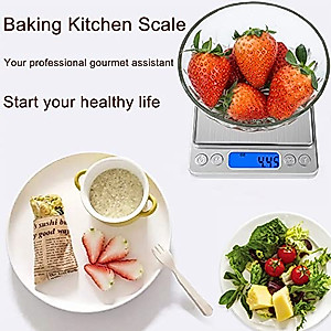 Food Scale Digital Kitchen Scale for Food Ounces and Grams, Small Electronic Pocket Scale for Weight Loss, Baking, Cooking, Coffee, Jewelry, 6.6lb/3kg, 0.01oz/0.1g Precision (Batteries, 2 Trays)