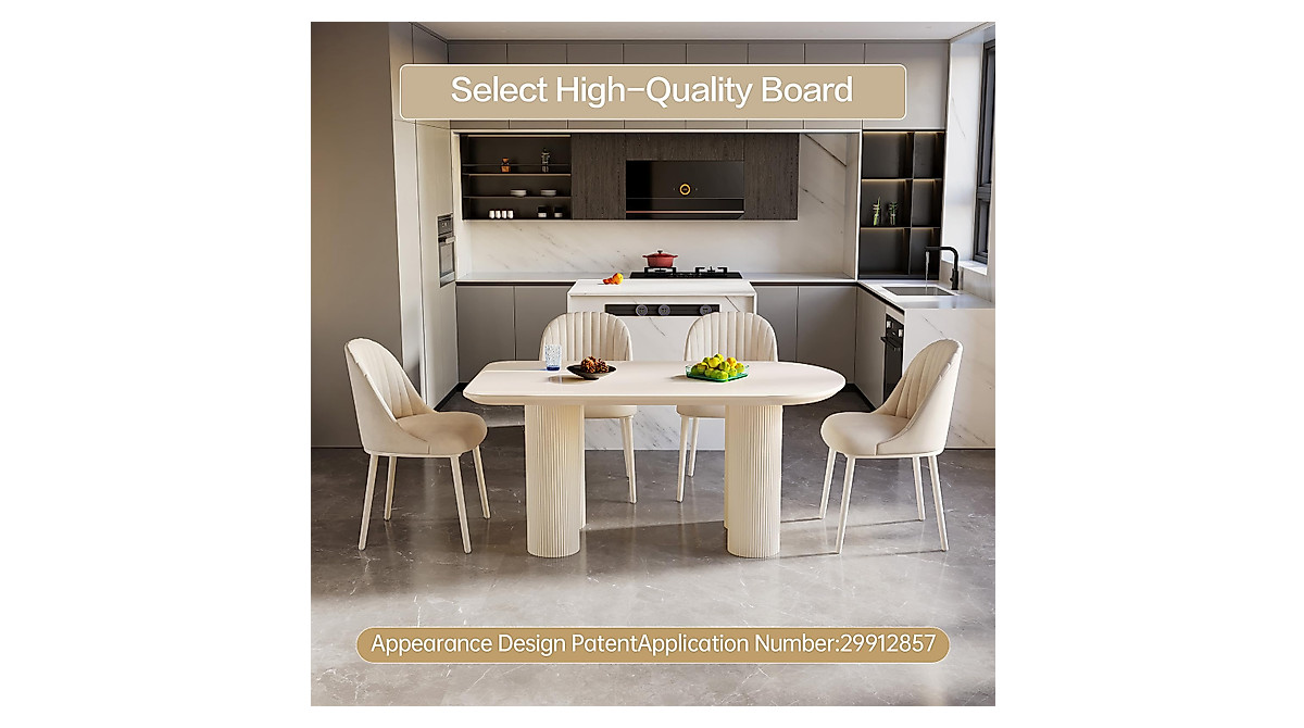 Guyii Modern Dining Table Set with 6 Chairs - White Kitchen Furniture