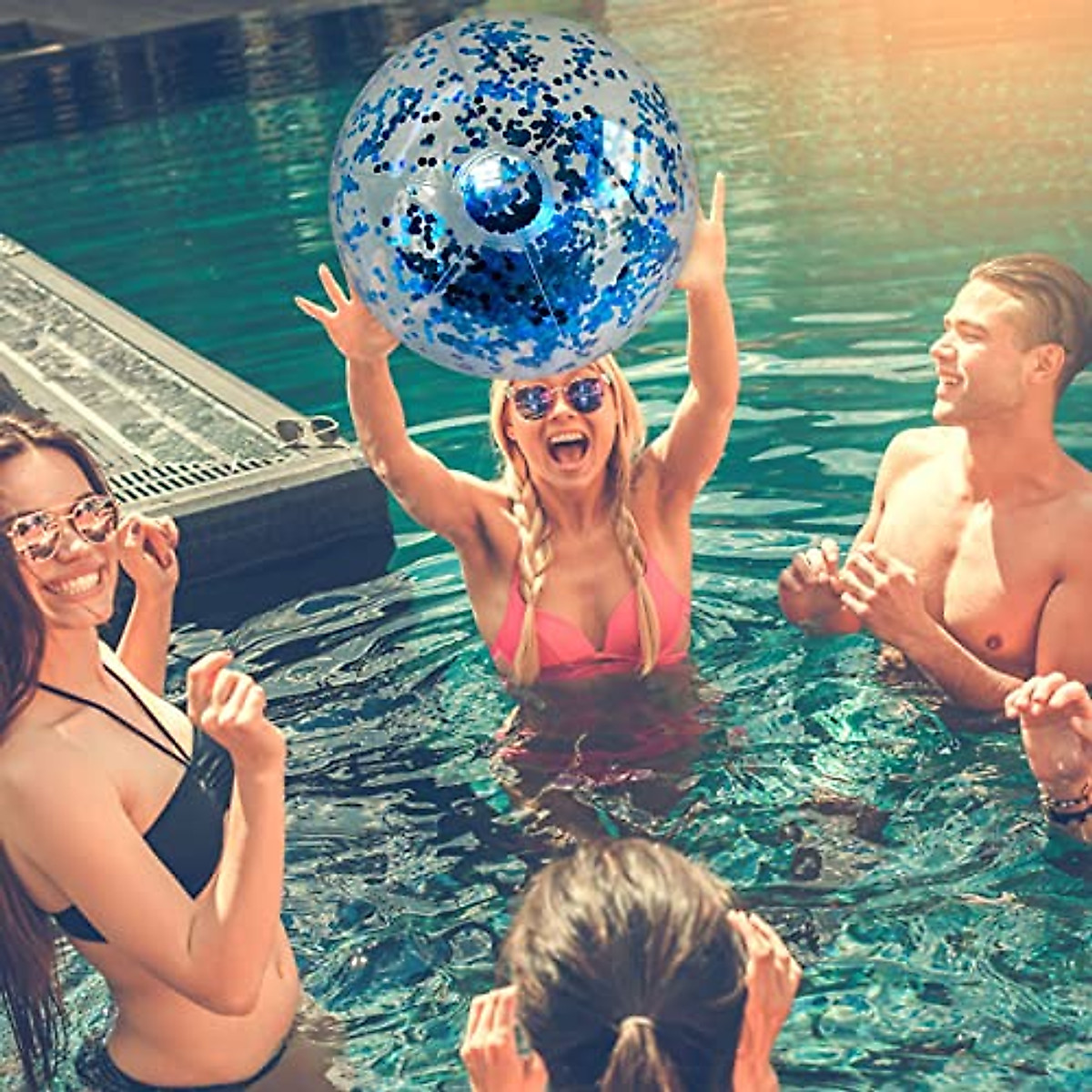 Kanoyavv Transparent PVC Inflatable Beach Ball Elastic Beach Ball Confetti Ball Pool Beach Outdoor Toys, Toddler Beach Pool Inflatable Toys Water Park Toddler Bath Tub