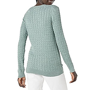 Amazon Essentials Women's Lightweight Long-Sleeve Cable Crewneck Sweater (Available in Plus Size), Sage Green Heather, Medium