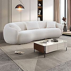 WILLIAMSPACE 94" Modern Curved Sofa, Back Upholstered Boucle Couch with 3 Throw Pillows, 3-Seat Boucle Fabric Couch for Living Room, Office, Apartment, Beige