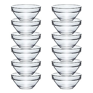 JHNIF 12pcs Clear Glass Soy Sauce Dipping Bowls Side Dishes for Snack Sushi Fruit Appetizer Dessert. 3 Inch