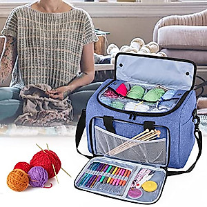 Teamoy Knitting Bag, Yarn Storage Organizer Crochet Bag with Removable Inner Divider for Yarn Skeins, Crochet Hooks, Knitting Needles and Supplies, Bag Only, Dark Blue