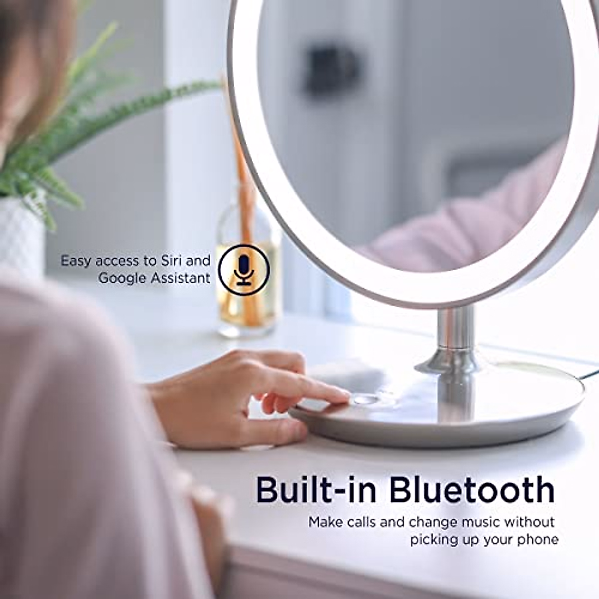 iHome Beauty Glow Ring XL 13" Makeup Mirror with Bluetooth Speaker, Speakerphone, USB Charging, Removable Phone Mount, Rechargeable Battery and 3 LED Color Modes