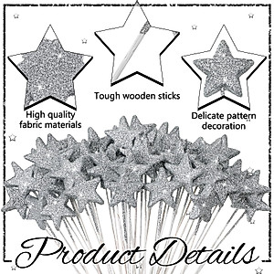 Suzile 60 Pcs Star Floral Picks Silver Glitter Star Pick 7.9'' Star Centerpiece Twinkle Star Stem Puffy Foam Stars Stick Decor Wedding Bridal Baby Shower Birthday Christmas Party