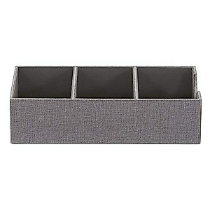 Household Essentials Grey 727-1 Deep 3 Section Drawer Organizer Box for Storage | 12 in x 6.13 in x 3.13