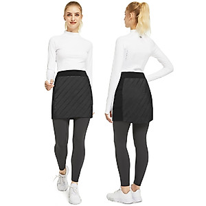 FitsT4 Sports Women's Puffer Skirts Lightweight Quilted Sport Skorts Insulated Warm Snow Skirts Hiking Running Golf Black Size L