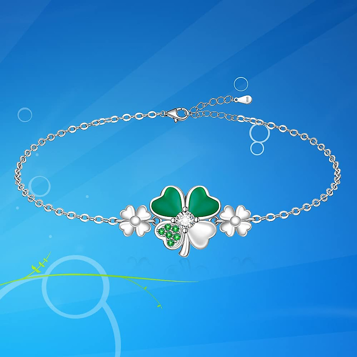 Talonior Good Luck Four Leaf Clover Bracelet for Women Friends Green St Patricks Day Gifts Irish Jewelry Shamrock Bracelets Sterling Silver