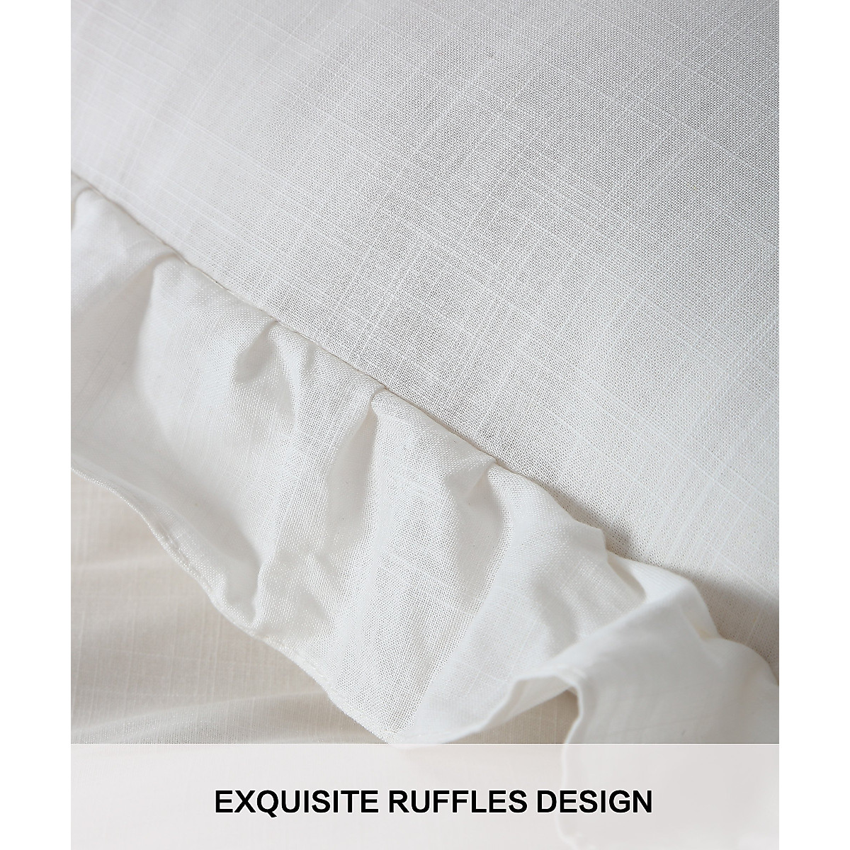 NTBAY Linen 3 Pieces Duvet Cover Set Solid Color with Exquisite Ruffles Design, Breathable, Queen Size, Ivory