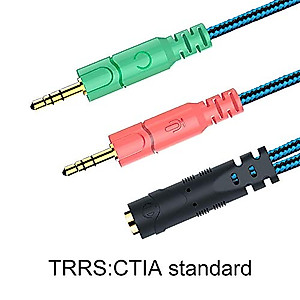 ENVEL Headphone and Microphone Splitter Cable for PC 3.5mm Jack Adapter Convertors 3.5mm Headphone/Microphone Transform Female to 2 Dual 3.5mm Male for Computer Simultaneously Y Splitter Audio (Blue)